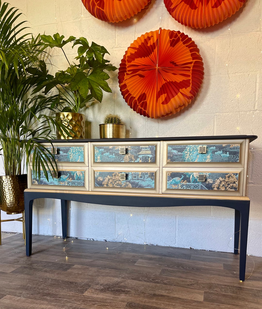 Mahogany Stag Sideboard/media Cabinet/dressing Table in Midnight Blue ...