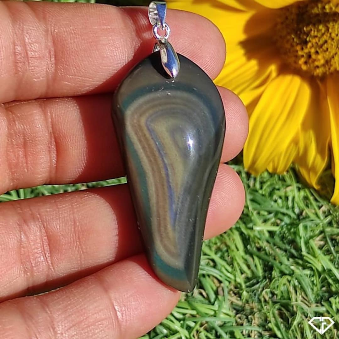 Rainbow Obsidian Pendant Natural Stone Jewelry - Etsy