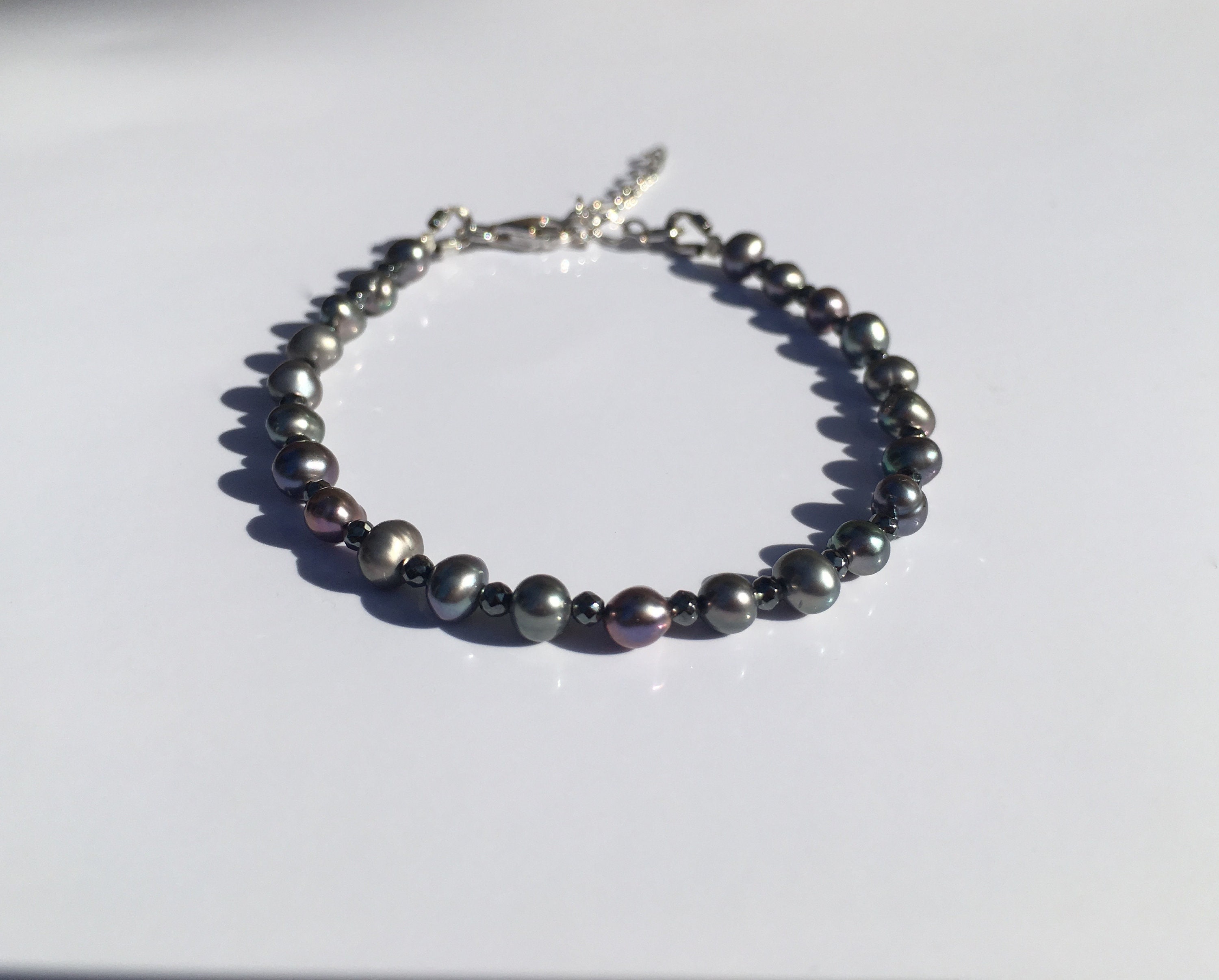 Peacock Freshwater Pearl Bracelet France Solid Silver Etsy Uk