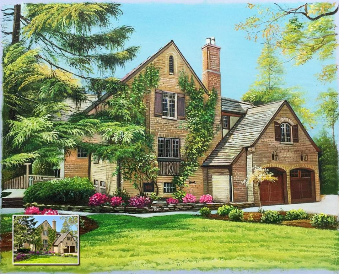 Custom House Portrait Oil Painting, Hand Painted Landscape Painting ...