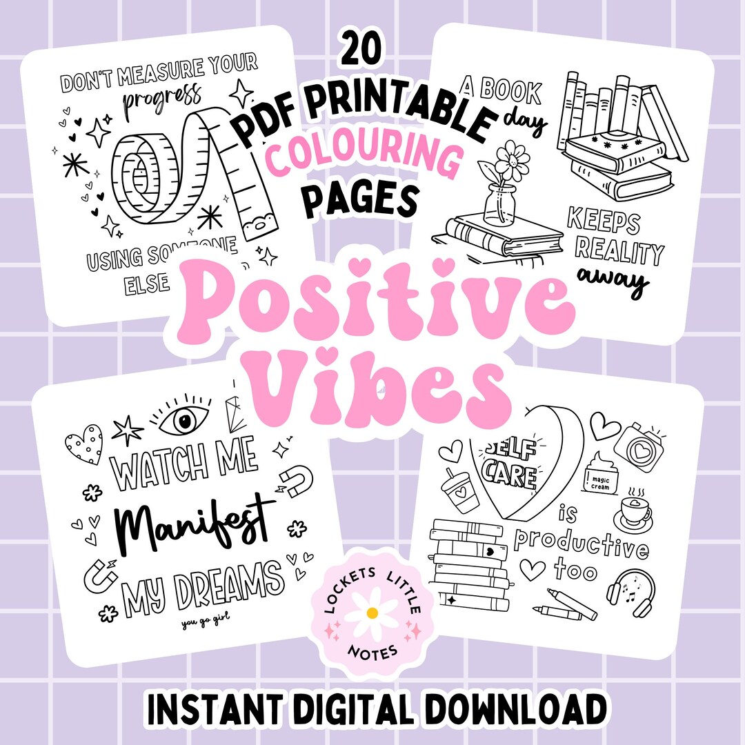 Positive Vibes Coloring Pages: Motivational Doodles (instant PDF ...