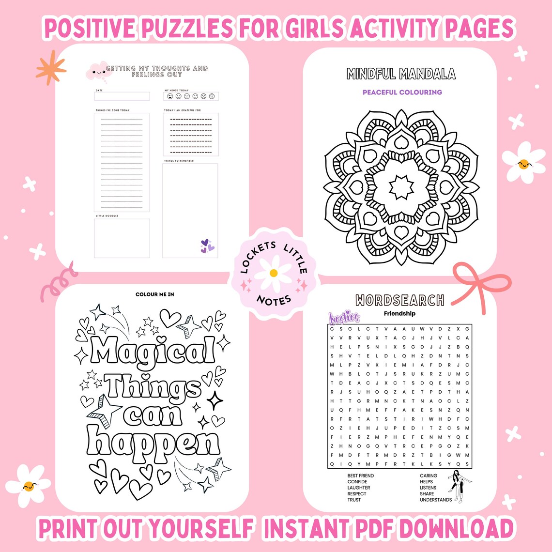 Positive Puzzles for Girls: 60 Fun Activity Pages (PDF Digital Download ...