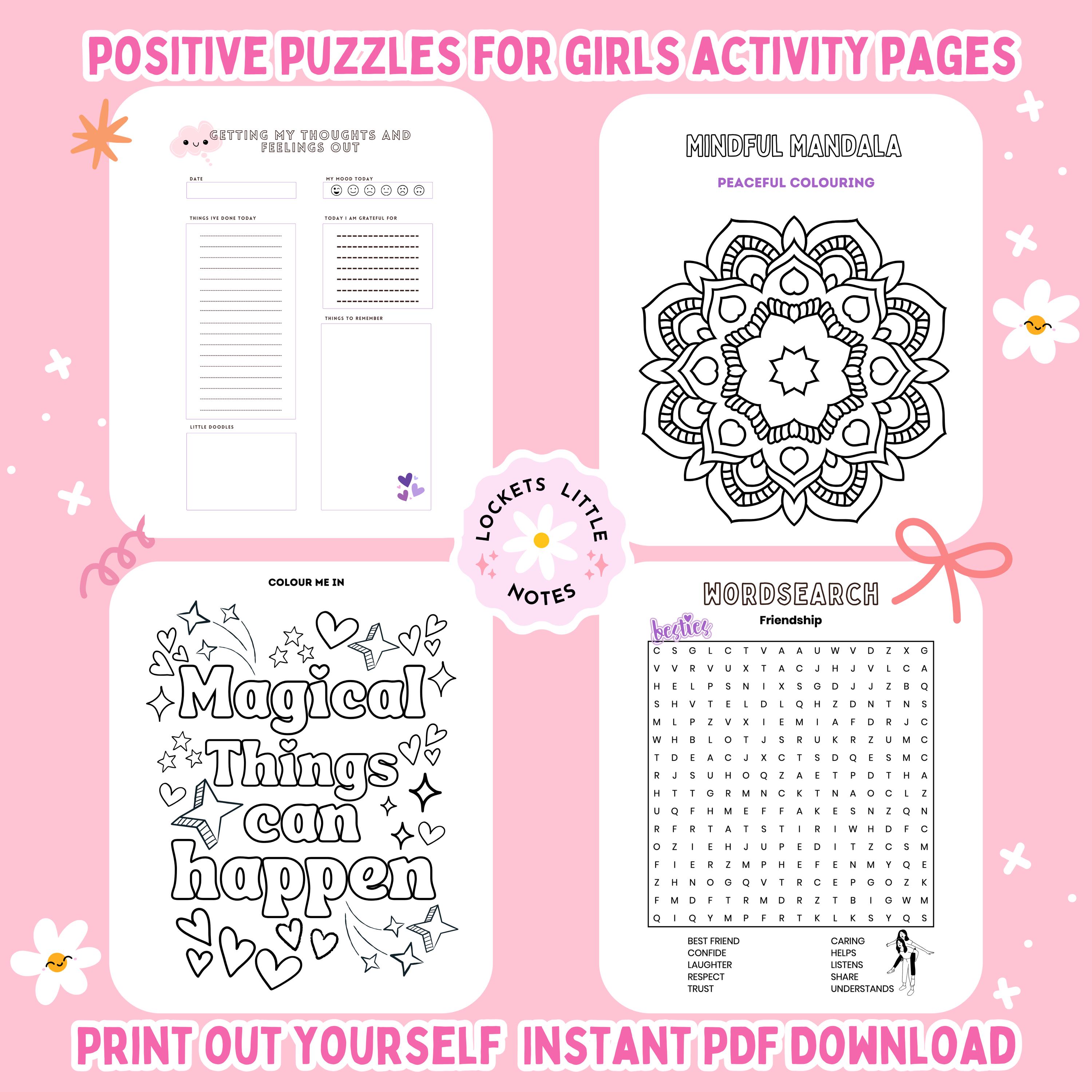 Positive Puzzles for Girls: 60 Fun Activity Pages (PDF Digital Download ...