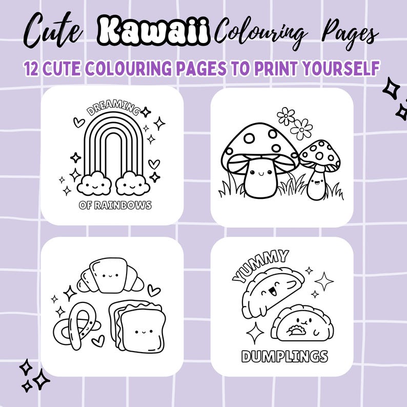 Cute Kawaii Colouring Pages | Bold and Easy | Instant PDF Download | 12 ...