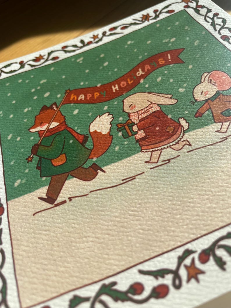 Winter Animals Christmas Holiday Card- Printed on Heavy Cardstock With ...