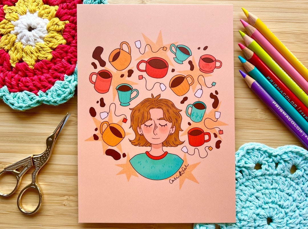 Tea Time Self Portrait Illustration Print- Printed on Matte 350 Gsm ...
