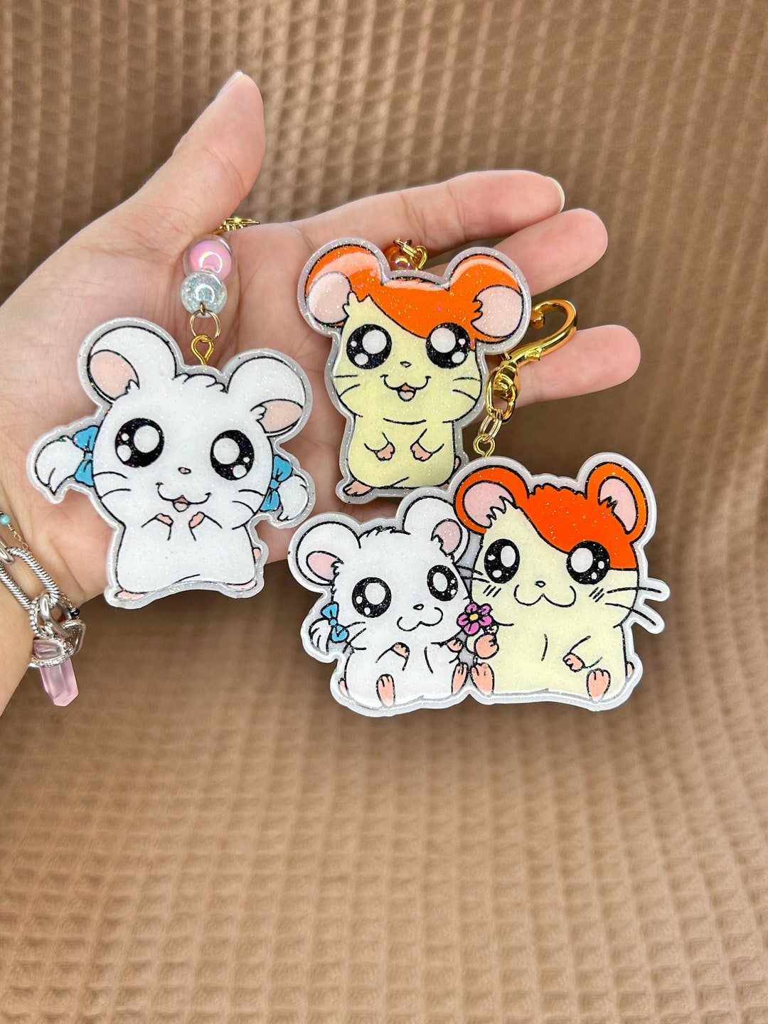 Hamtaro Resin Keychain and Bows - Hamtaro and Bijou Keychain Resin ...