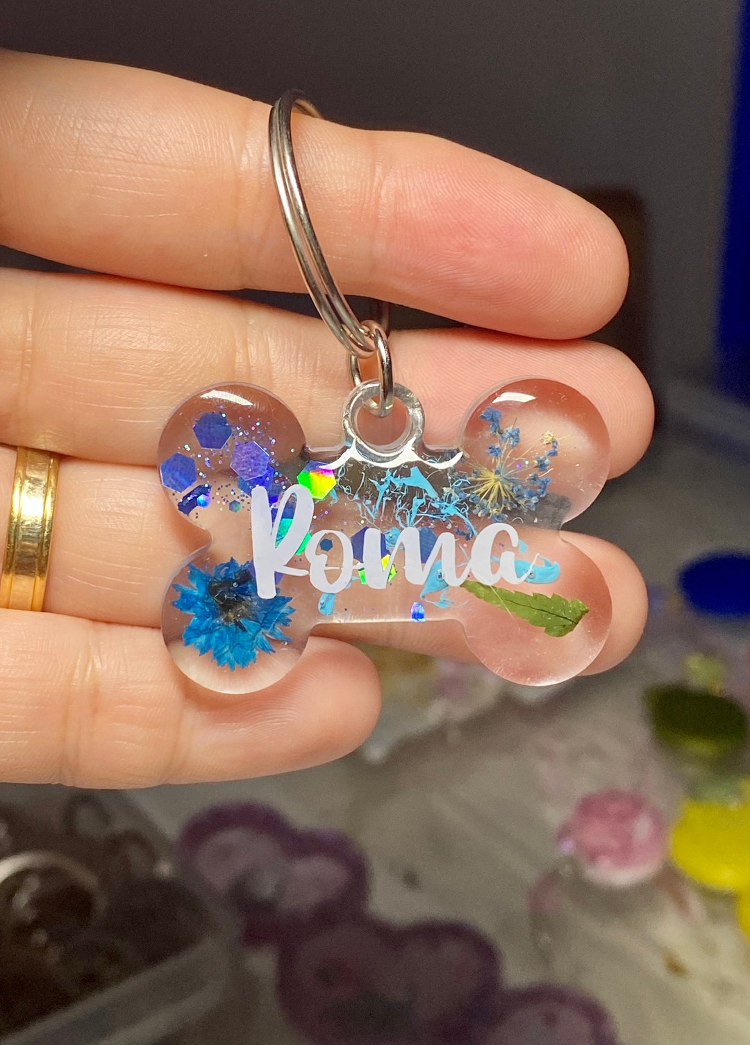 Pet Tag With Name and Phone Personalized Resin Id Pet Collar Name Tag ...