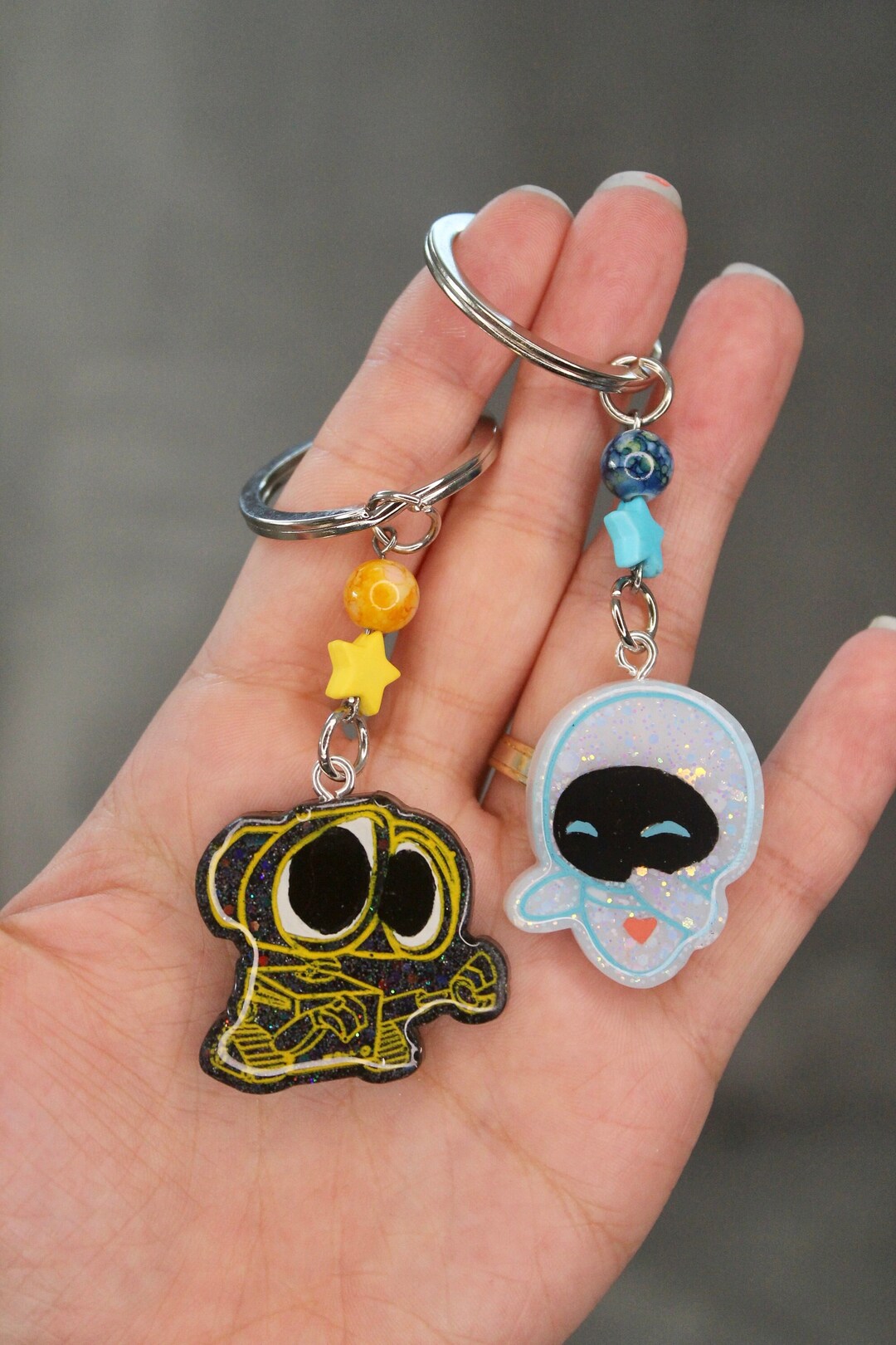 Pair of Disney Wall-e and Eve Resin Keychains - Friend Keychains ...