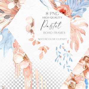 Watercolor Boho Clipart, Tropical Borders Png, Pink Floral Frame ...