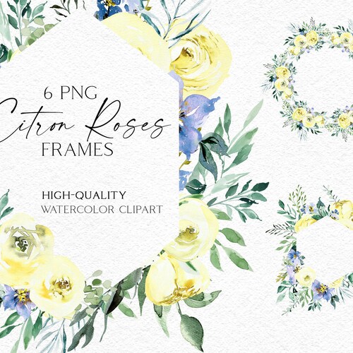 Yellow Roses Watercolor Clip Art Boho Roses Frames Clip Art - Etsy