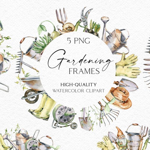 Watercolor Gardening Clipart Hand-painted Garden Tools Png - Etsy