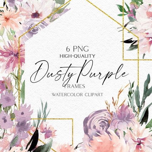 Dusty Purple Boho Frames Clipart Watercolor Peach and Purple | Etsy