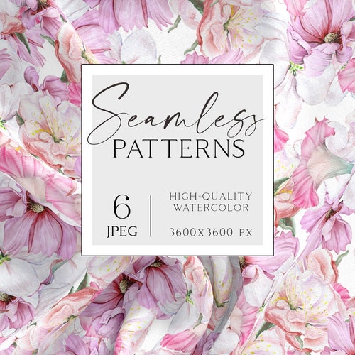 Boho Flowers Watercolor Digital Paper Flower Seamless Pattern - Etsy