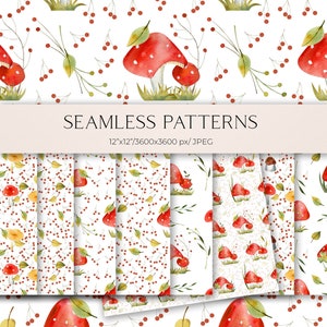 Mushroom Seamless Pattern for Fabric, Watercolor Woodland Seamless ...