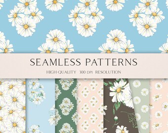 Watercolor Daisy Digital Paper Boho Daisies Seamless Pattern | Etsy