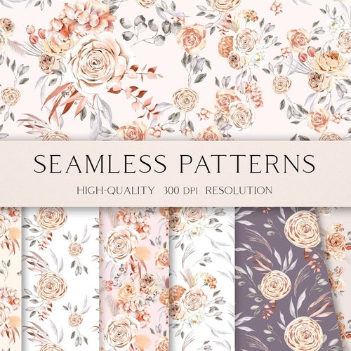 Boho Roses Seamless Pattern for Fabric Brown Roses Digital - Etsy
