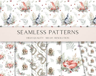 Watercolor Forest Pattern Woodland Animals Pattern Fabric - Etsy