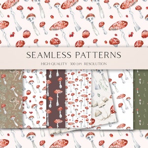 Woodland Seamless Pattern for Fabric, Watercolor Mushroom Seamless ...