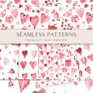Watercolor Valentine Seamless Pattern for Fabric, Pink Heart Digital ...