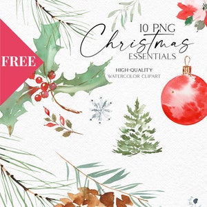 FREEBIE Clipart, Christmas Watercolor Clipart, Christmas Elements ...