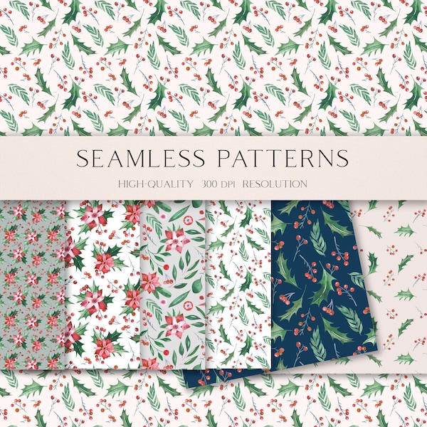 Christmas Holly Paper Digital - Etsy