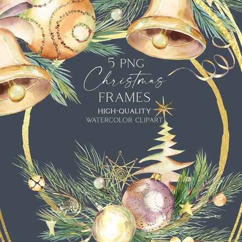 Gold Christmas Frames Clipart Christmas Digital Borders Png - Etsy