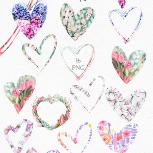 Watercolor Floral Mother's Day Clipart, Hand-painted Hearts for Card ...