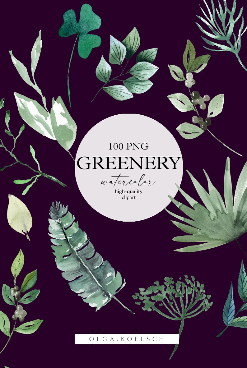 Watercolor Greenery Bundle Clipart Green Leaves Png Hand - Etsy