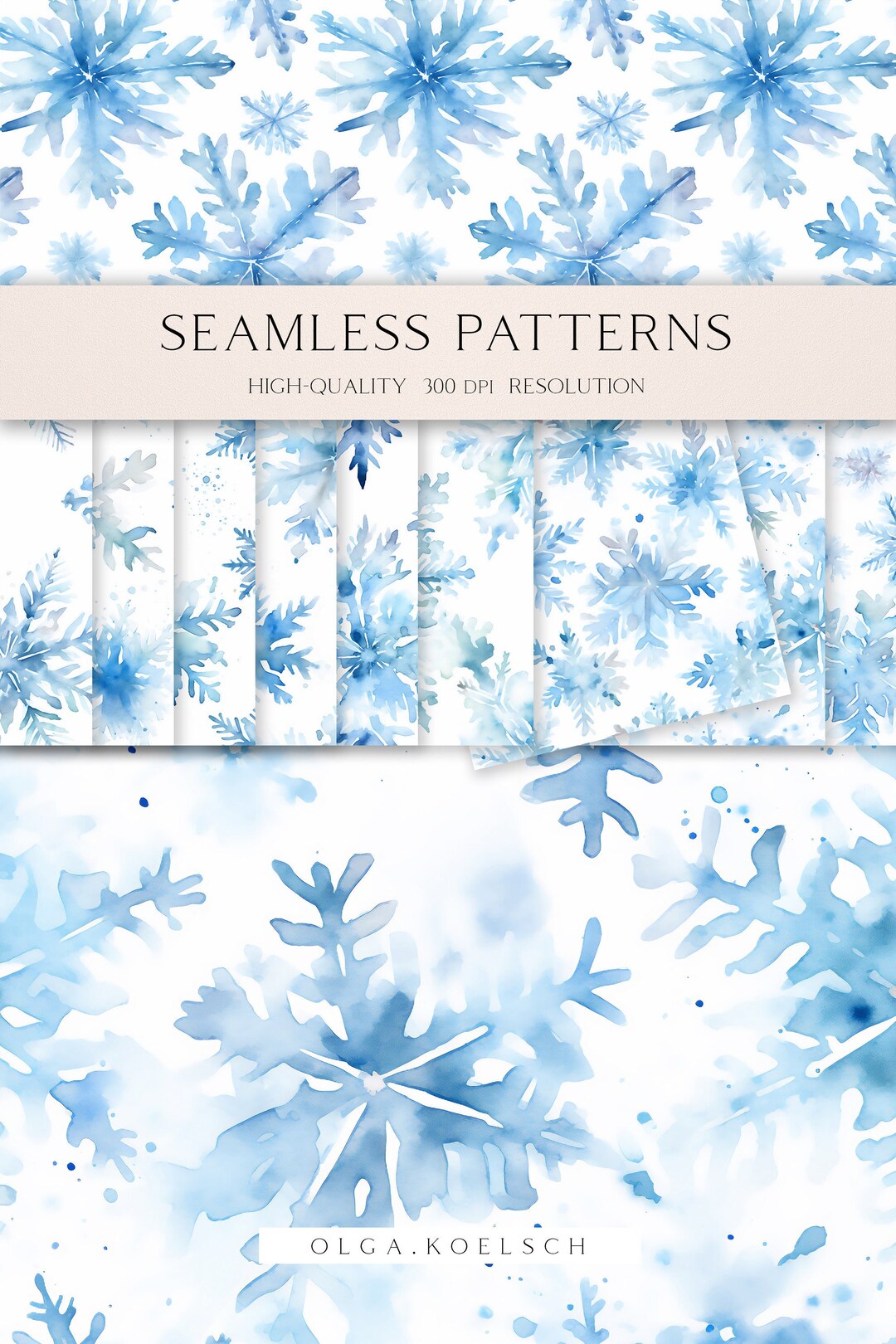 Watercolor Snowflakes Digital Paper, Seamless Pattern for Fabric With ...
