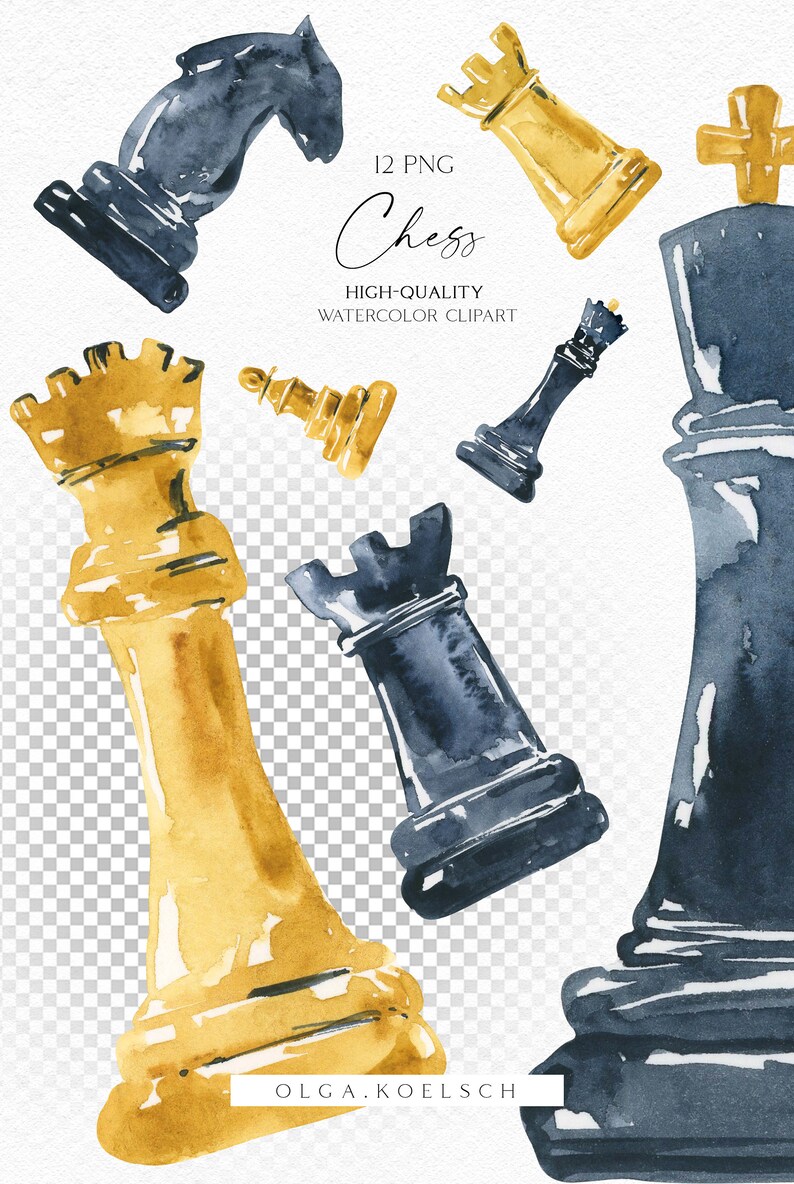 Watercolor Chess Pieces Clipart, Chess Figures PNG (digital Download ...