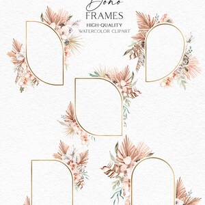 Watercolor Boho Frame Clipart, Palm Boho Floral Borderds Png, Dried ...
