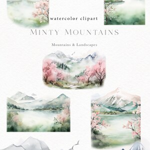 Watercolor Mountain Spring Landscape Clipart, Forest Landscape Png for ...