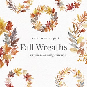 Watercolor Fall Wreath Clipart, Autumn Frames Png for Thanksgiving Card ...