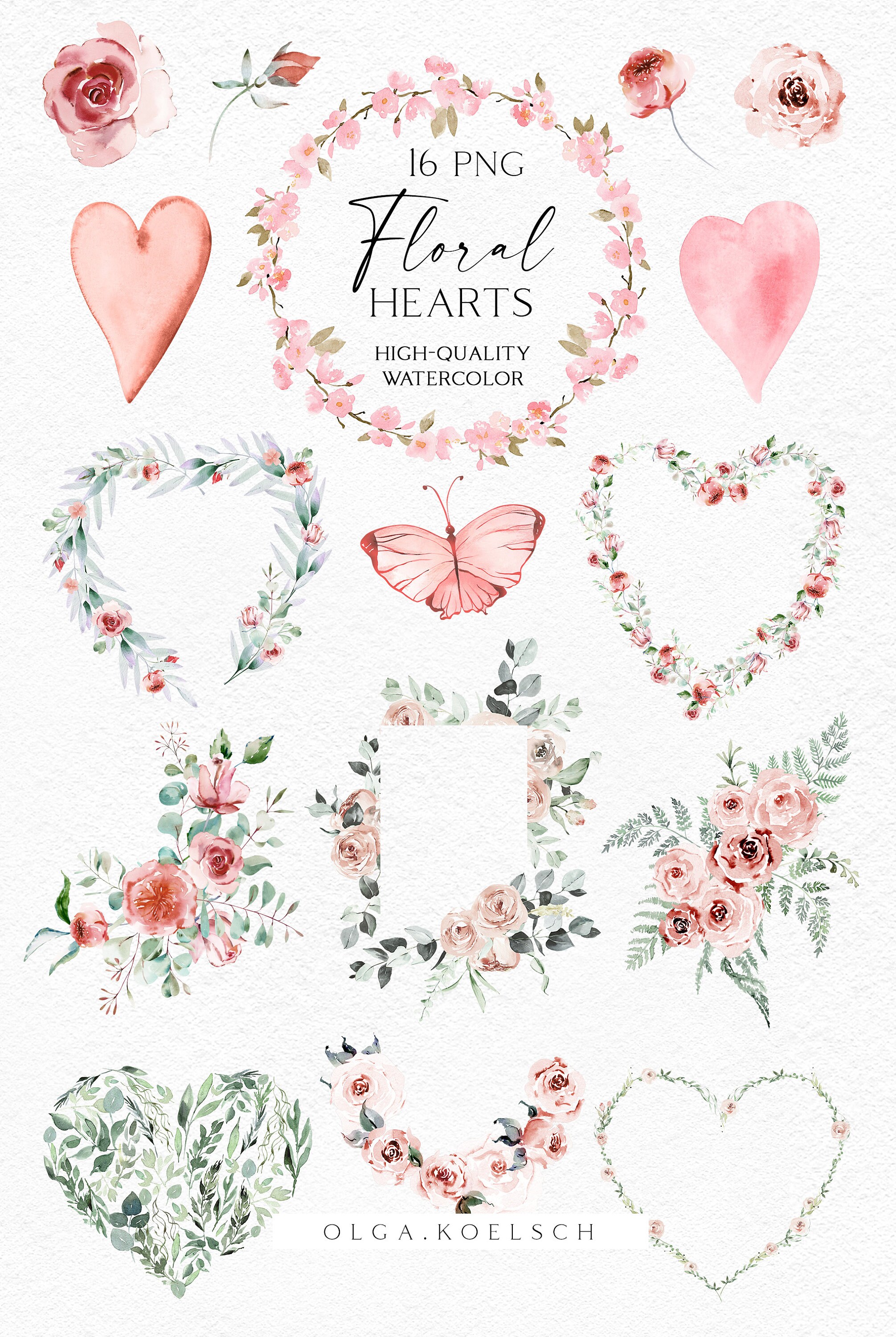 Pink Flower Png Watercolor Valentine Clipart Floral Heart - Etsy