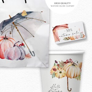 Watercolor Fall Umbrella Clipart, Pumpkin Farmhouse Garden Clip Art ...