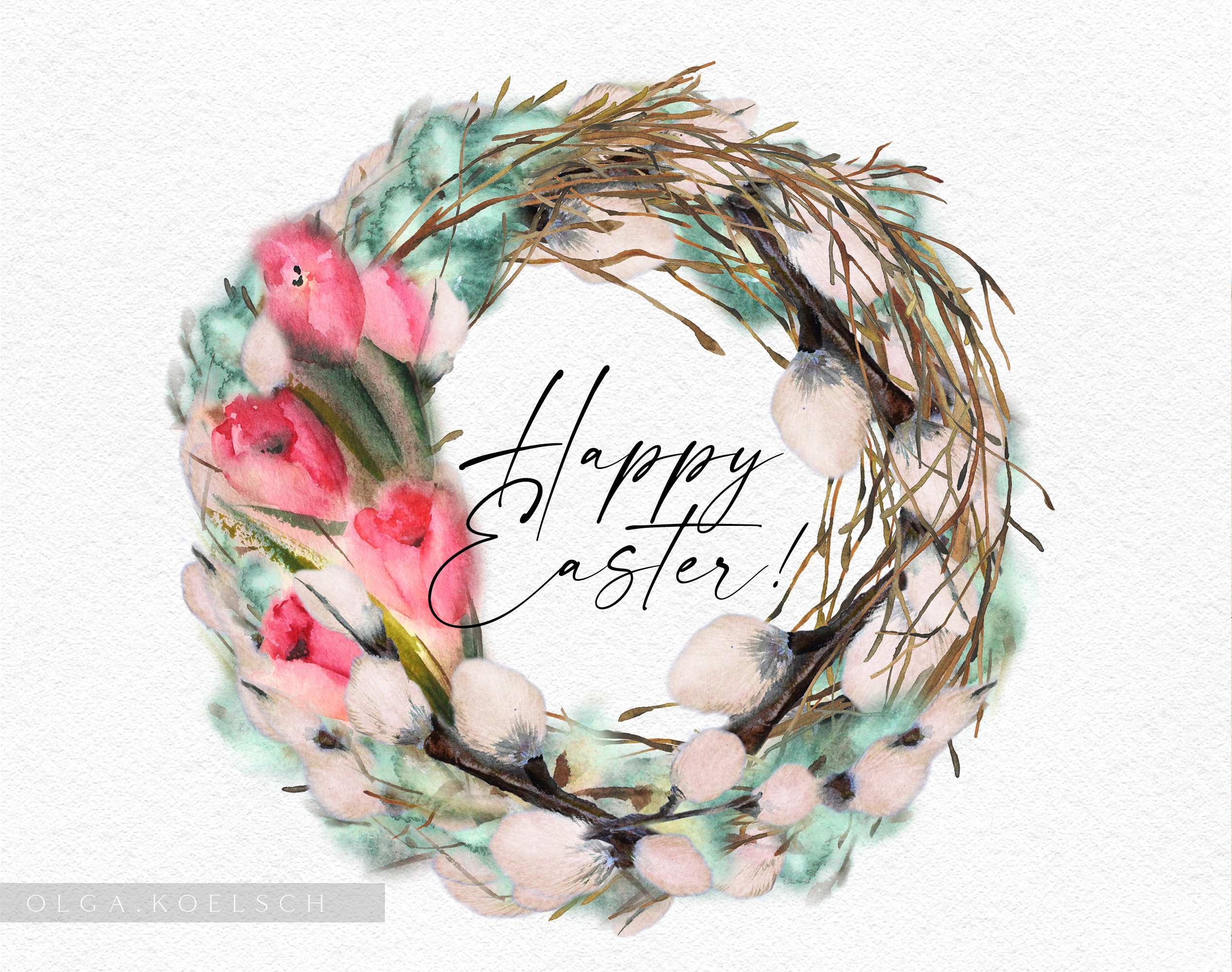 Watercolor Easter Clipart, Wreath Png, Spring Flowers Borders, Hand ...