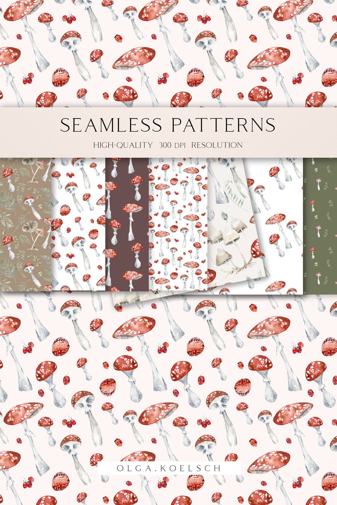 Woodland Seamless Pattern for Fabric, Watercolor Mushroom Seamless ...