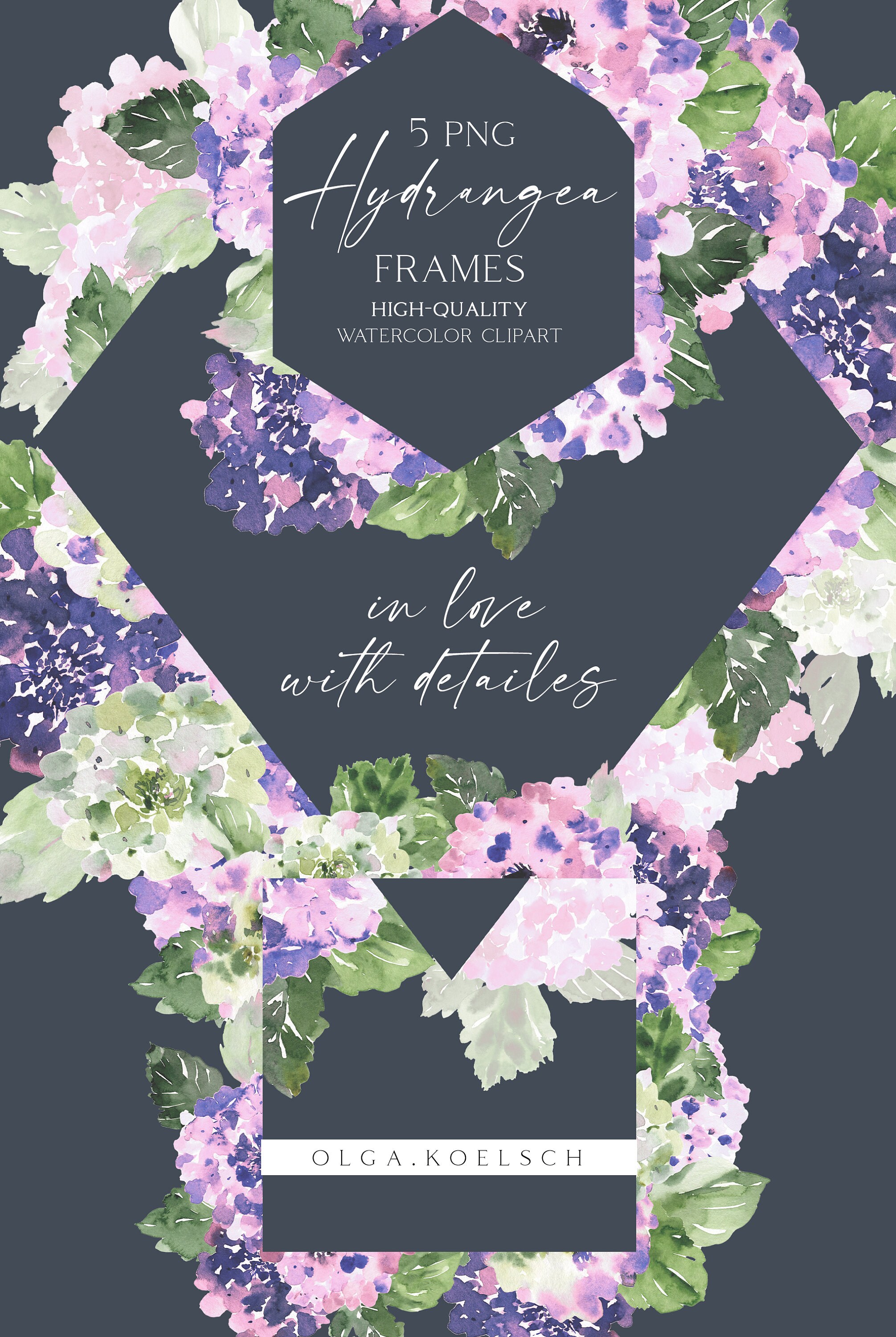 Watercolor Purple Hydrangea Clipart Dusty Pink Flower Clip - Etsy