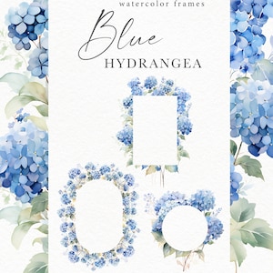 Watercolor Hydrangea Clipart, Blue Floral Borders Png for Wedding ...