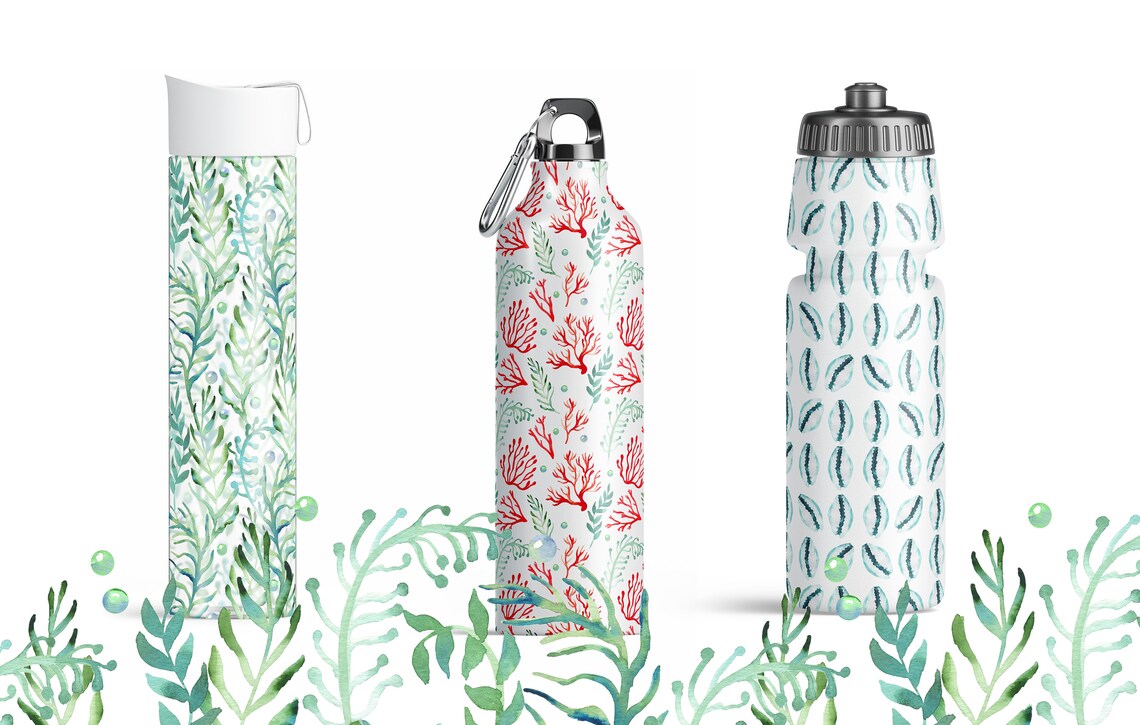 Watercolor Coral Digital Paper Pack Coral and Seaweed - Etsy