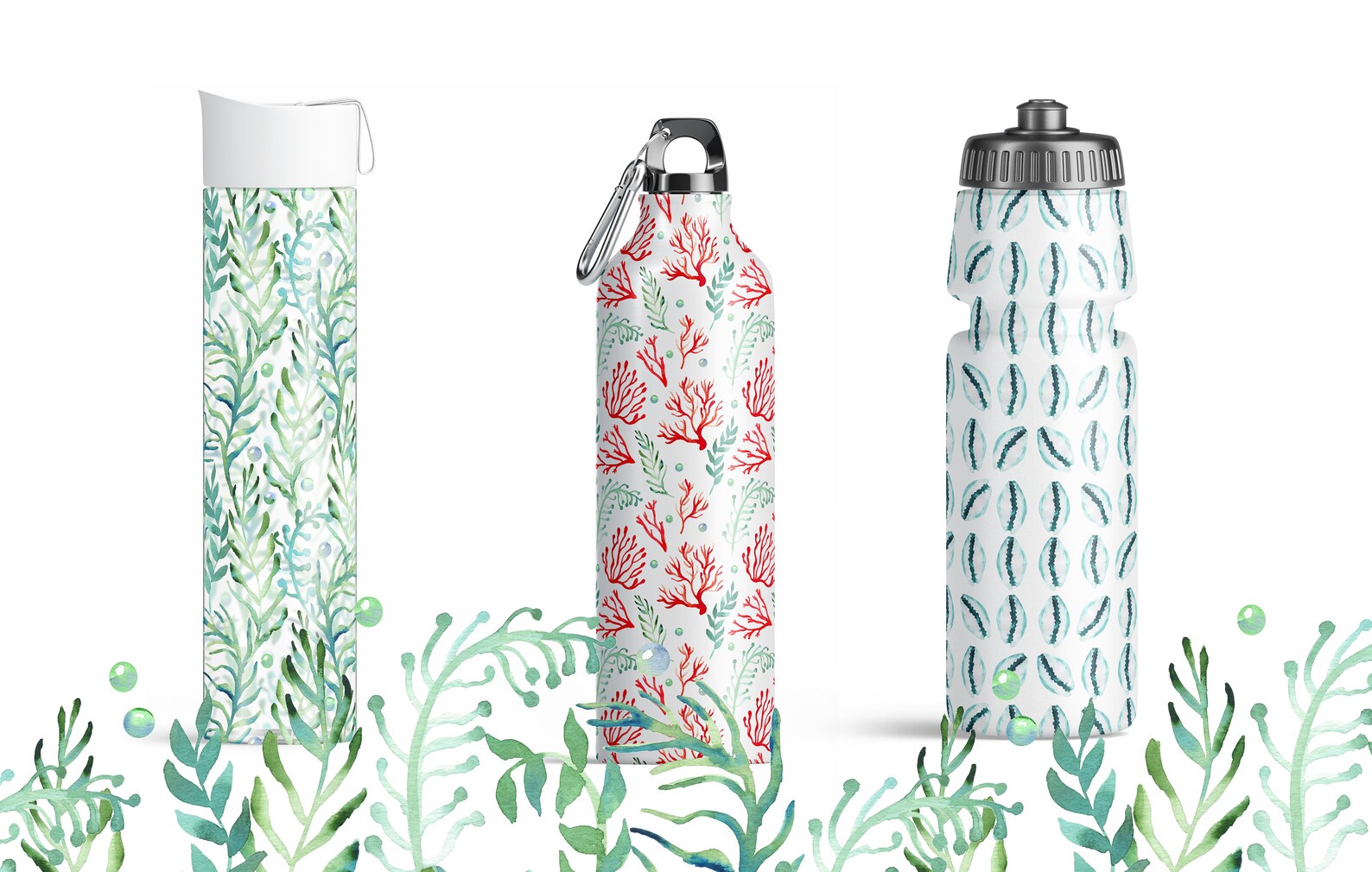 Watercolor Coral Digital Paper Pack Coral and Seaweed - Etsy