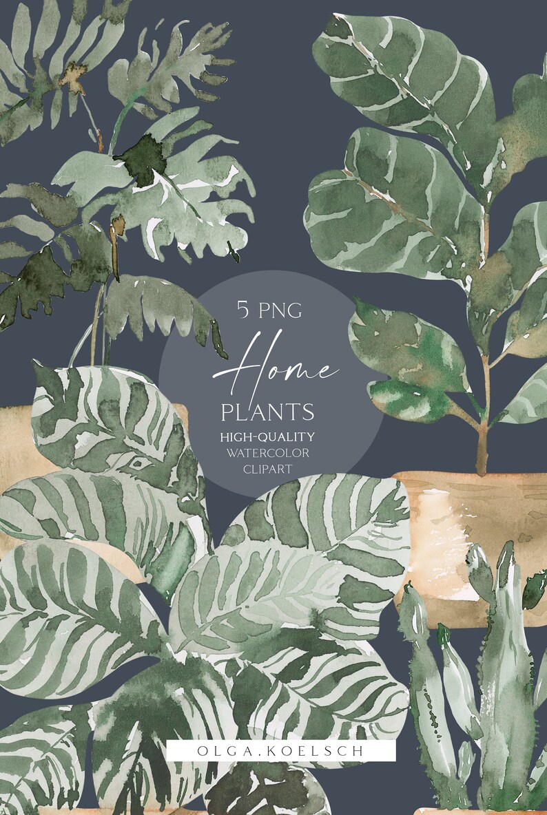 Watercolor Greenery Clipart Home Plants Png Green Leaves - Etsy