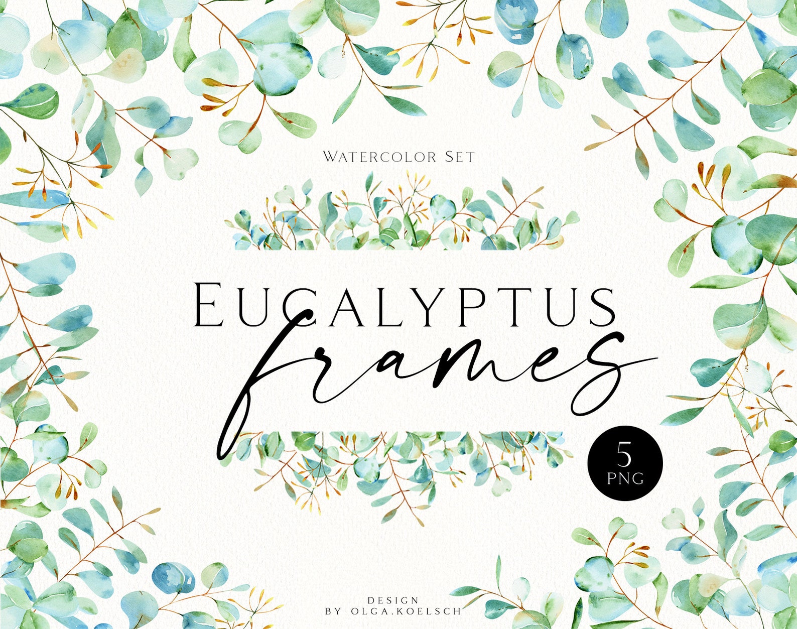 Watercolor Eucalyptus Clipart Greenery Borders Clipart for - Etsy