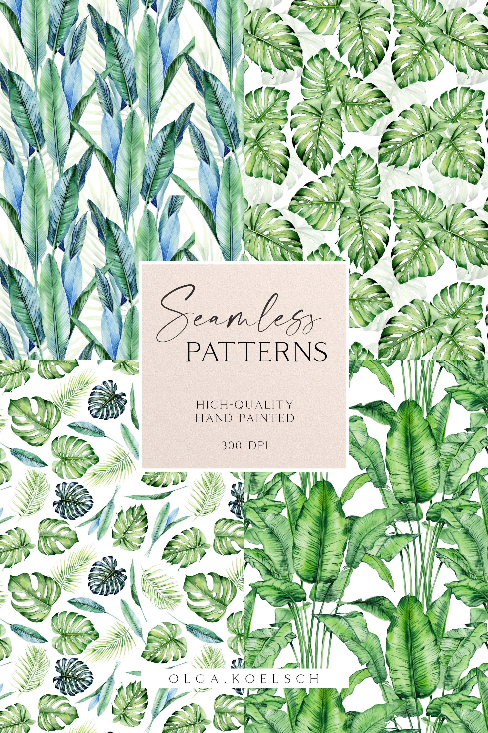 Watercolor Bright Tropical Digital Paper Pack. Tropic Seamless - Etsy