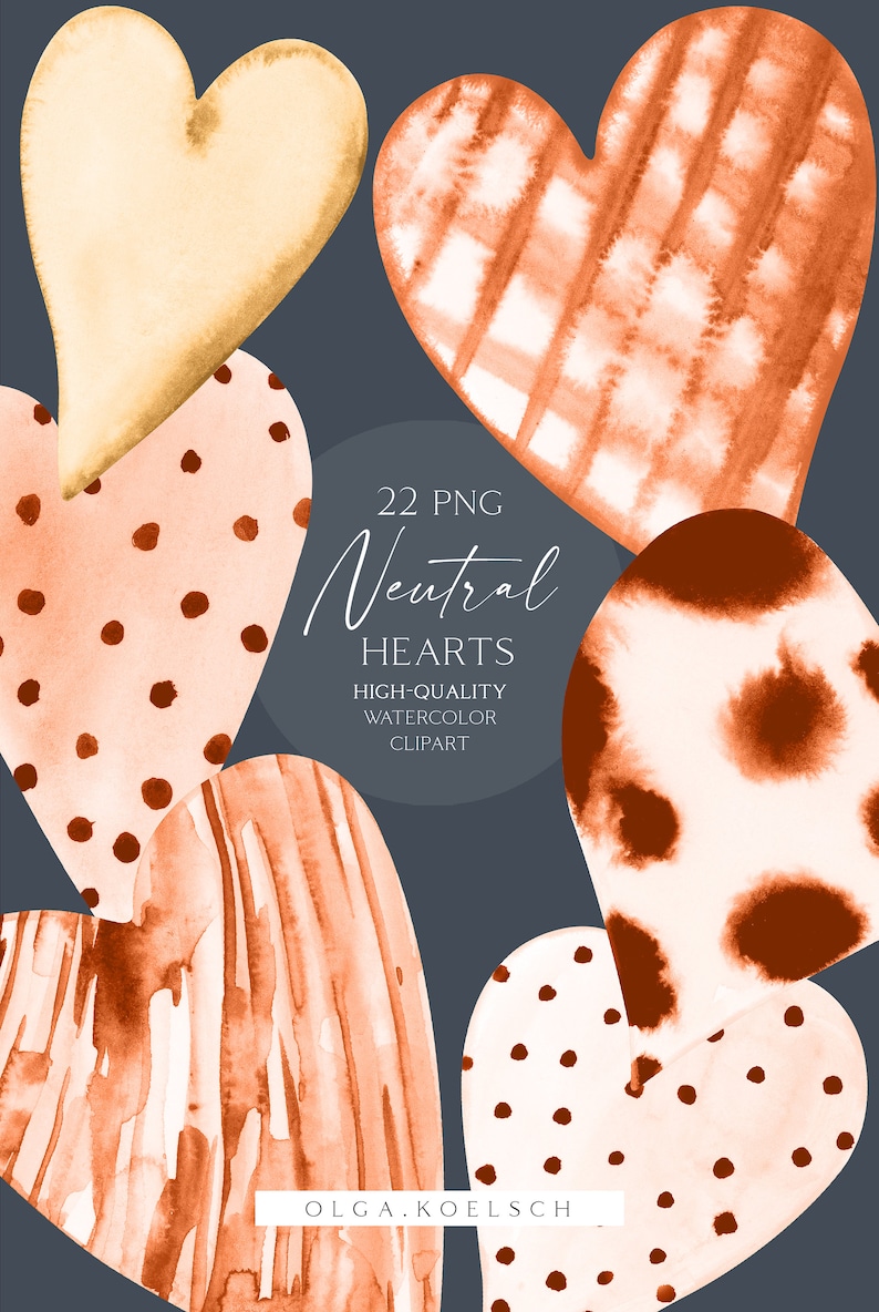 Watercolor Neutral Hearts Clipart Valentine Day Heart - Etsy