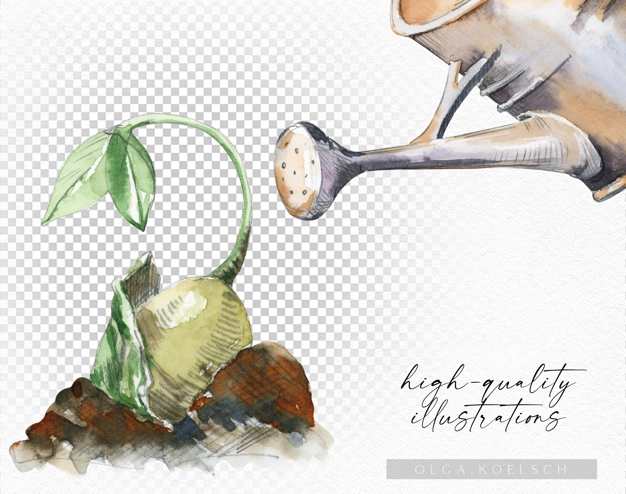 Watercolor Gardening Clipart, Hand-painted Garden Tools Png, Gardening ...