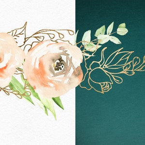 Watercolor Roses Clipart, Flower Gold Frame Png, Bouquet Clipart With ...