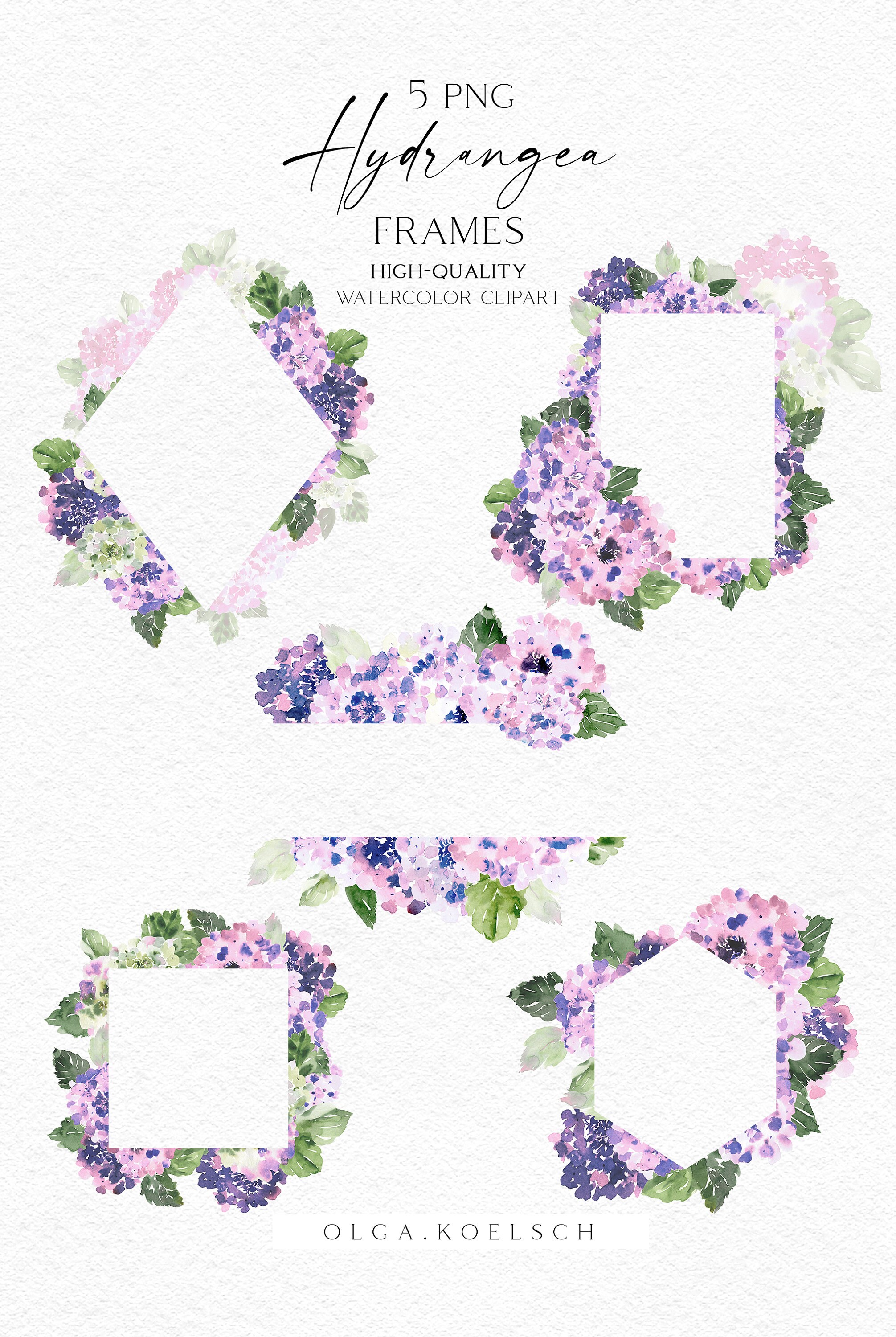 Watercolor Purple Hydrangea Clipart Dusty Pink Flower Clip - Etsy