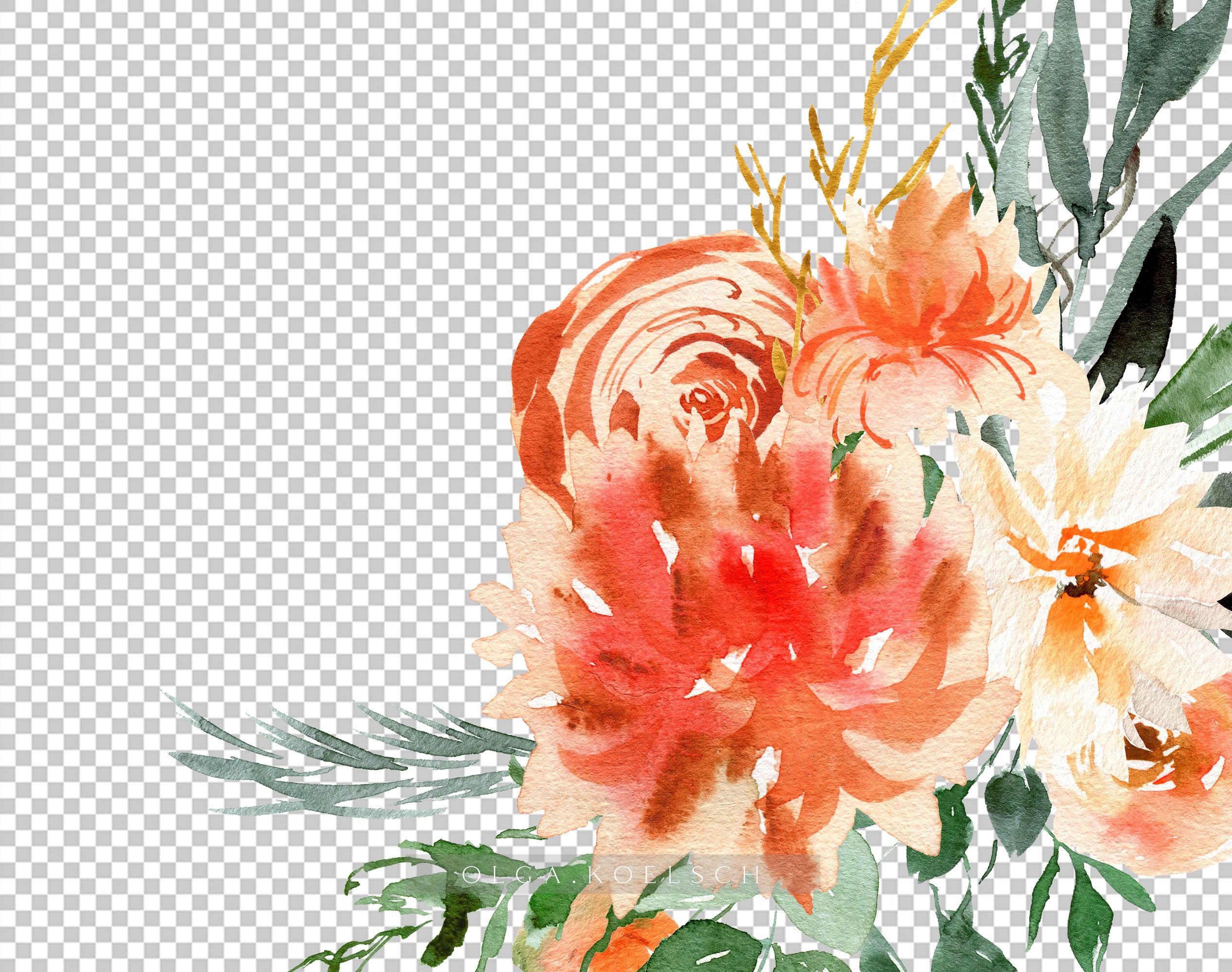 Gold Floral Frame Clipart, Rose Bouquets, Geometric Borders (PNG) - Etsy